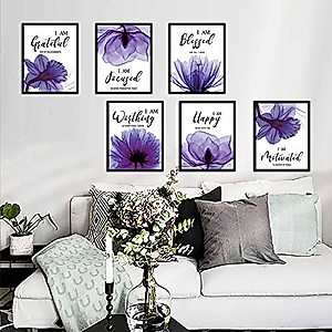FWK Purple Elegant Tulip Inspirational Quotes Wall Decor Bathroom Wall Art Painting Spa Bathroom Woman Girl Bedroom Living Room Art Prints Set of 6 (8”X10” Canvas Picture) Home Decor Unframed