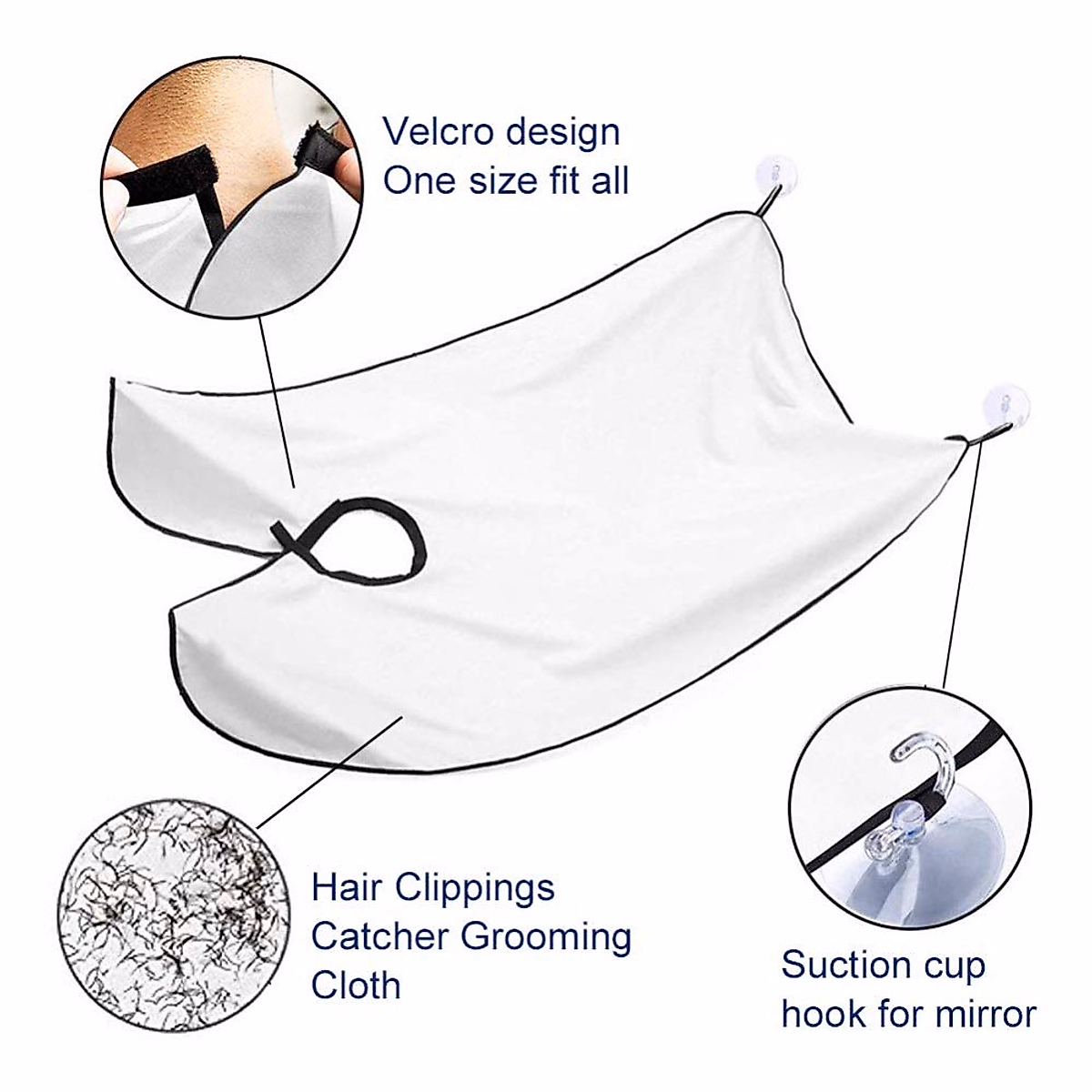HuaShanDa Beard Bib Beard Apron, Beard Catcher for Men Shaving and Trimming, Waterproof and Non-Stick Beard Cape Grooming Cloth with 4pcs Suction Cups and Travel Pouch, Best Gifts for Men- White
