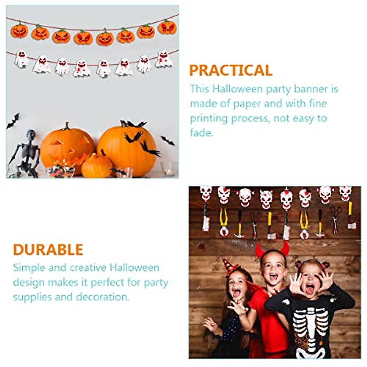 ABOOFAN 4Sets Zombie House Prop Mantel Indoor Theme Scary Doorways Halloween Ghost Shape Bunting Haunted Banner Pumpkin Banner, Skull Props Outdoor Wall Flag Decoration Houses of Banners Eyeball