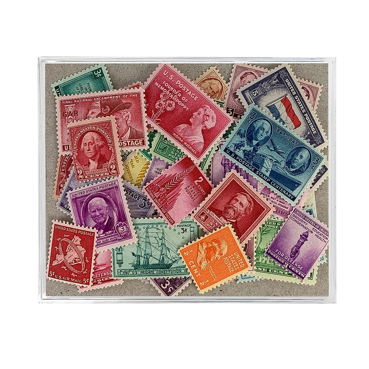 American Coin Treasures 40 U.S. Postage Stamps from The 1910's, 1920's, 1930's and 1940's, Mint State Condition, Various Denominations and Postal Rates, Perforated Edges