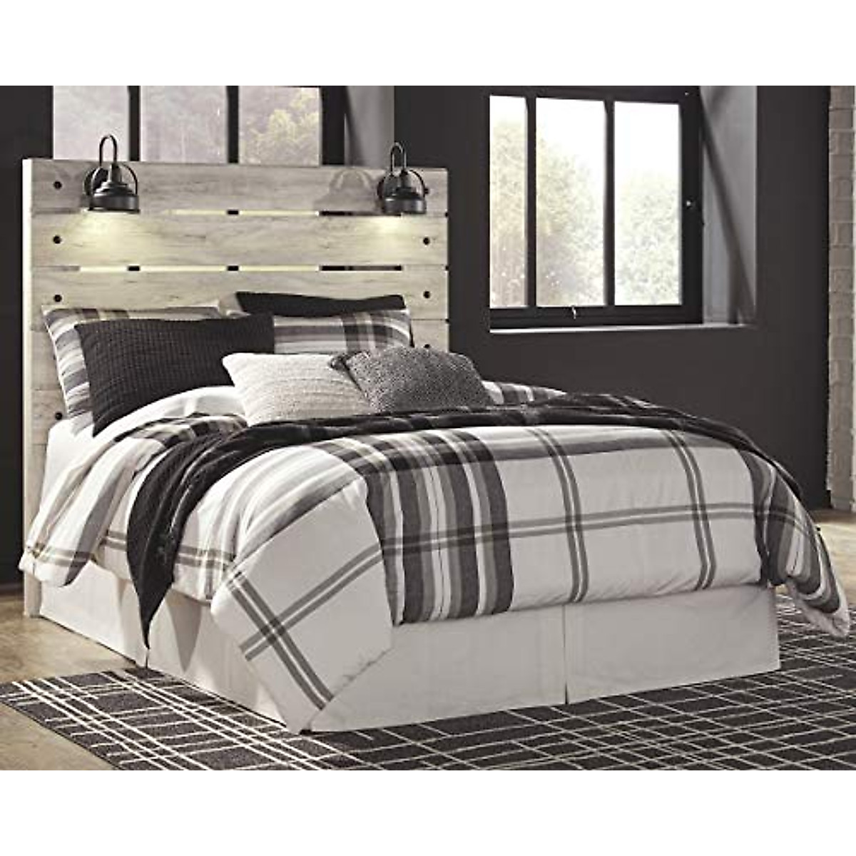 Signature Design by Ashley Cambeck Farmhouse Panel Headboard ONLY with USB Charging Stations, Queen, Whitewash