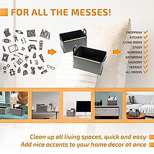 NeatVilla Faux Leather Baskets for Storage, 9x6x6 Small Gray Grey Basket Catchall PU Leather Bin Organizers for Organizing, Set of 2 Faux Leather Storage Bin Cute Foldable Storage Baskets for Shelves