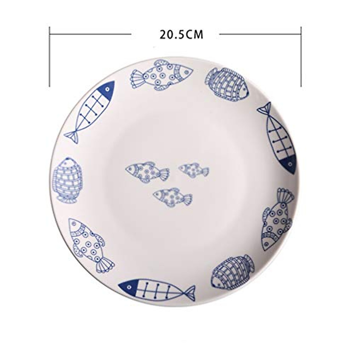 YARNOW 8-inch Ceramic Serving Plate Porcelain Round Platter Dessert Salad Tray Dinner Dish Bowl for Tabletop Home Restaurant (Nine Fishes)