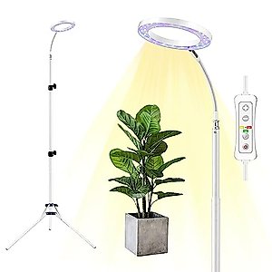 Grow Light with Stand, Yadoker LED Plant Light for Indoor Plants, Full Spectrum Grow Lamp, 8/12/16H Timer, 10 Dimmable Levels, 7 Switch Modes, Adjustable Tripod Stand 15-66 inches