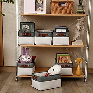 FENQDOOU Storage Bins[6 Pack], Collapsible Fabric Storage Baskets with Handles for Cupboards, Wardrobe, Shelves, Bathroom, Clothes, Toys, Towel (11.8 x 7.8 x 5.9 inches, Gray/ White)