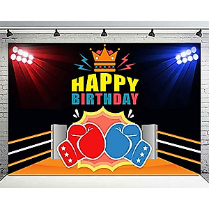 Boxing Happy Birthday Banner Backdrop Boxing Glove Boxing Match Sports Wrestle Fitness Theme Decorations Decor for Home Gym Boy Man 1st Birthday Party Background Photo Booth Props Favors Supplies Kit