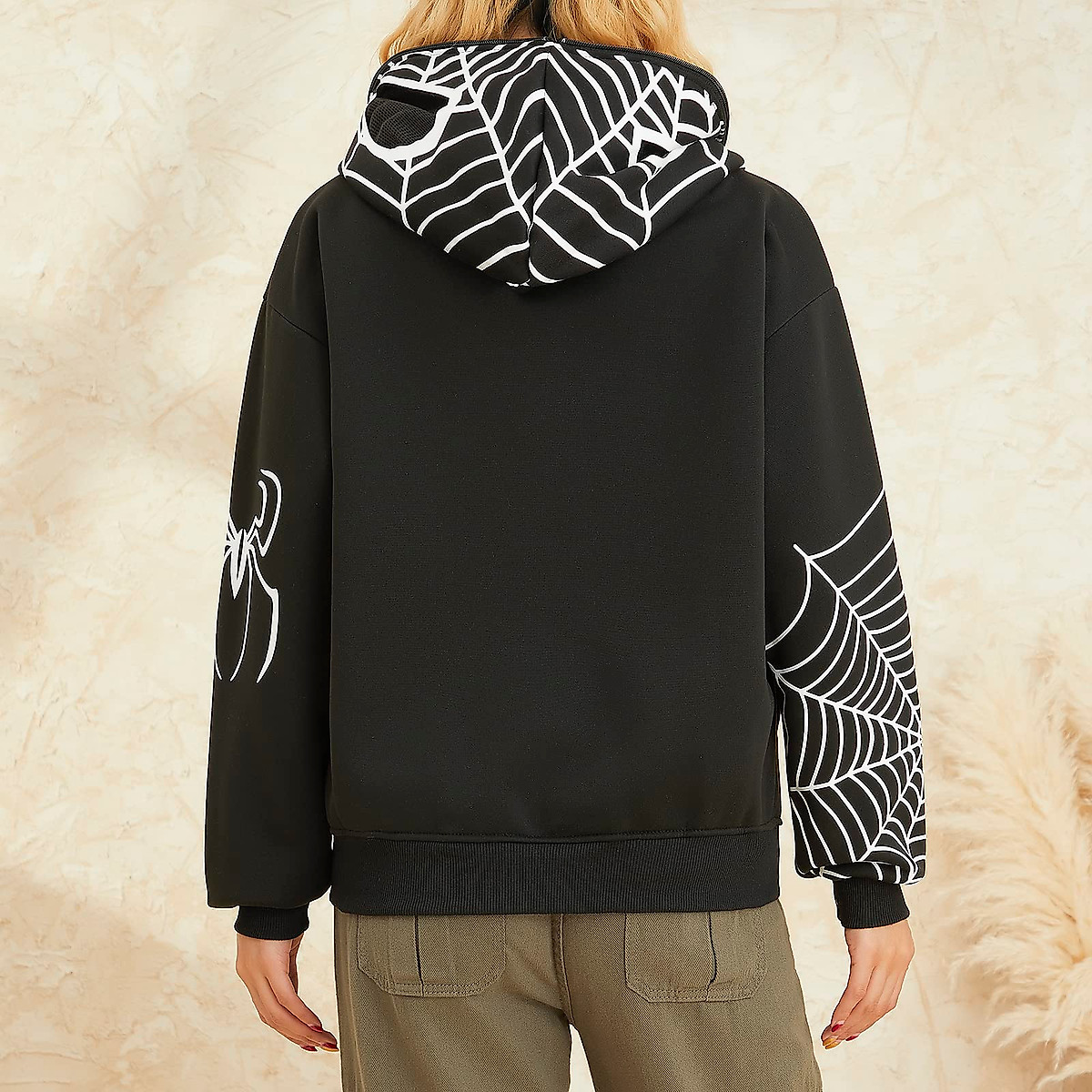 Meiweileya Y2k Full Zip Up Hoodie Spider Skeleton Graphic Jackets for Women Man Teen Girls Aesthetic Harajuku Clothes