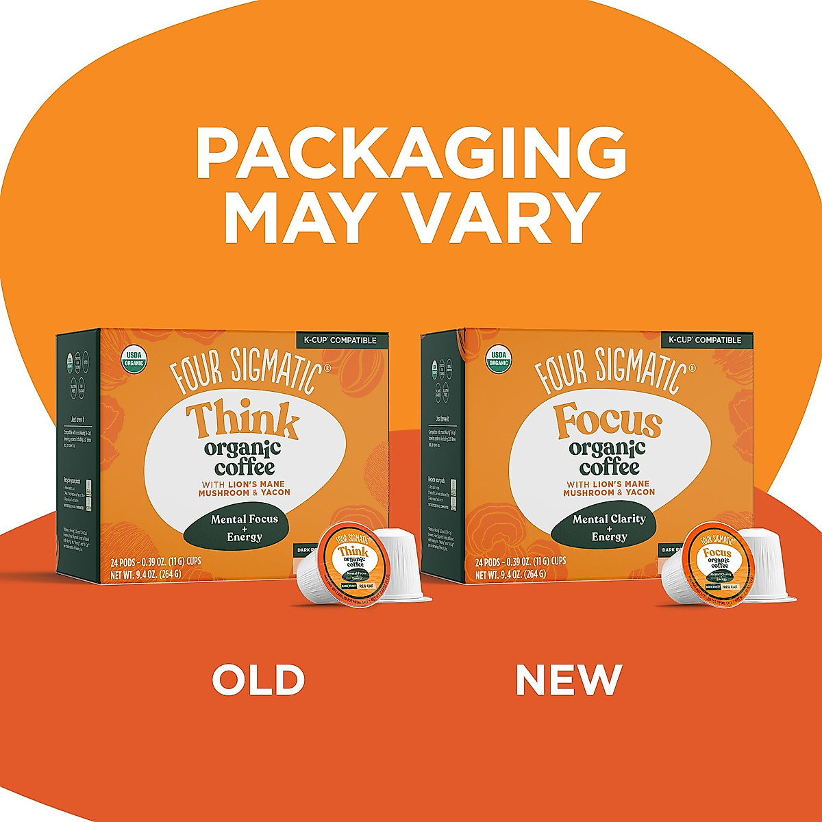 Mushroom Coffee K-Cups by Four Sigmatic | Organic and Fair Trade Dark Roast Coffee with Lion’s Mane, Chaga & Mushroom Powder | Focus & Immune Support | Vegan & Keto | Sustainable Pods | 24 Count