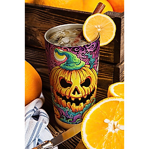 ORCAE 20oz Halloween Pumpkin Ghost Tumbler, Boo Boo Ghost, Trick or Treat, Halloween Gifts, Coffee Thermos, Stainless Steel Double Wall Vacuum Insulated Coffee Mug, Travel Cup with Lid - H