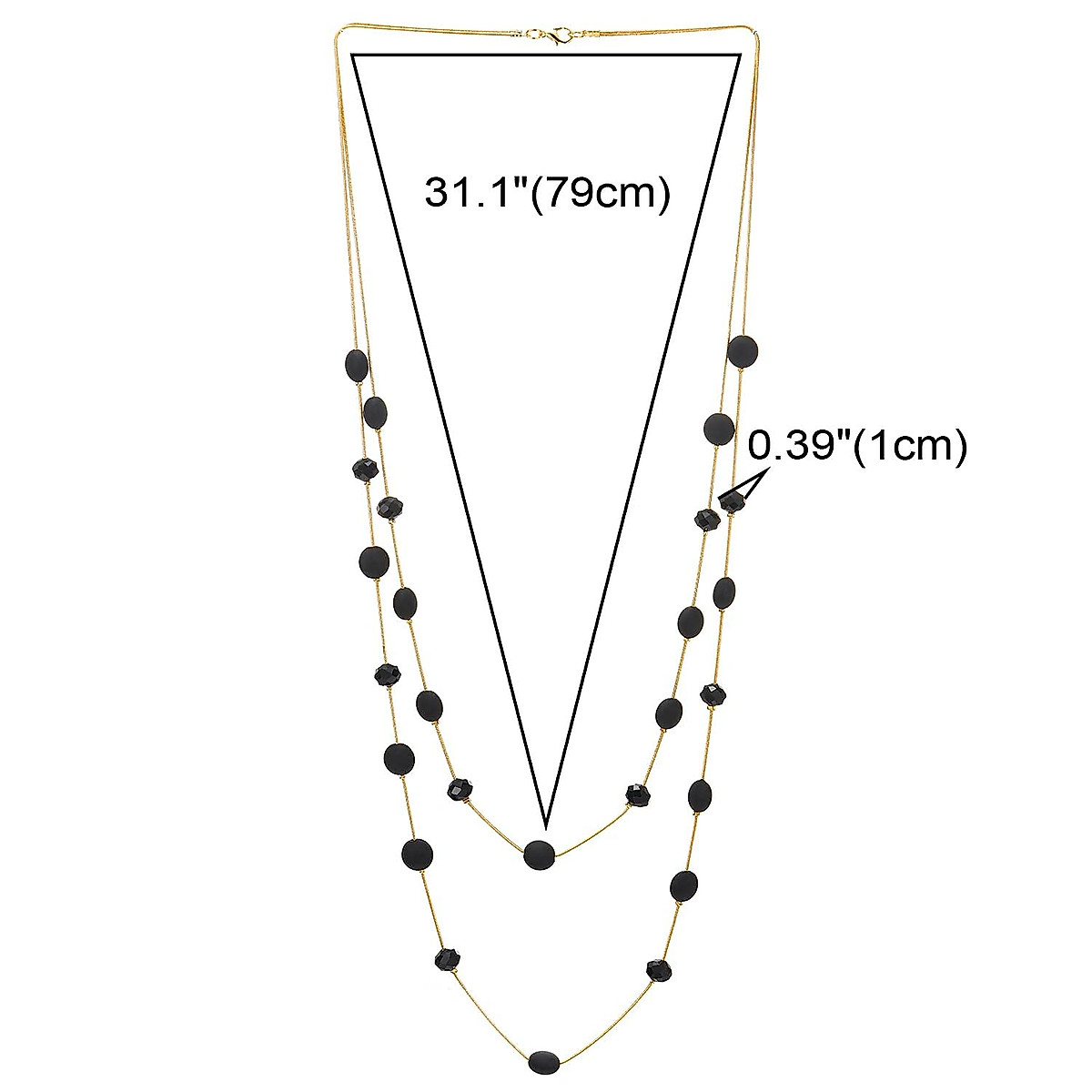 COOLSTEELANDBEYOND Gold Statement Necklace Two-Strand Long Chains with Black Resin Beads Charms Pendant, Dress Prom