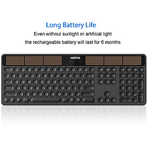 Arteck Wireless Solar Keyboard Full Size Solar Recharging Keyboard for Computer/Desktop/PC/Laptop/Surface/Smart TV and Windows 10/8 / 7 / Vista/XP Built in Rechargeable Battery