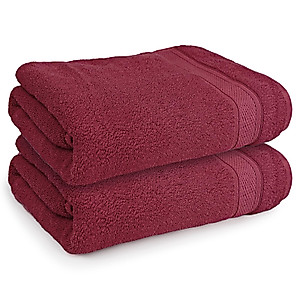 Magshion Extra Large Cotton Bath Sheet for Bathroom Adults Oversized Quick-Dry Bath Sheet Towels Set of 2,Burgundy