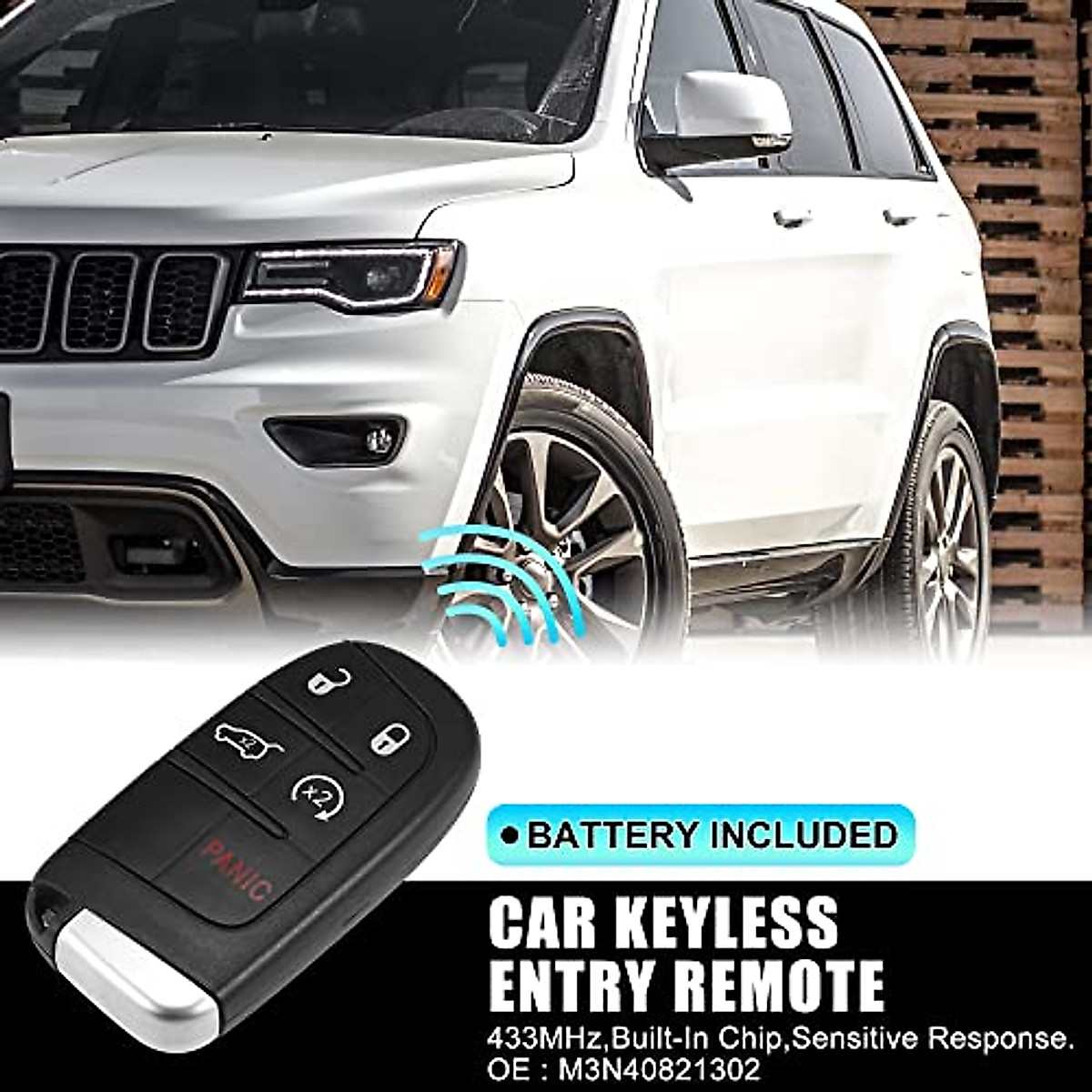 X AUTOHAUX 2pcs 433MHz M3N40821302 Replacement Keyless Entry Remote Car Key Fob for Jeep Grand Cherokee 2014-2020 5 Buttons with Door Key 46 Chip