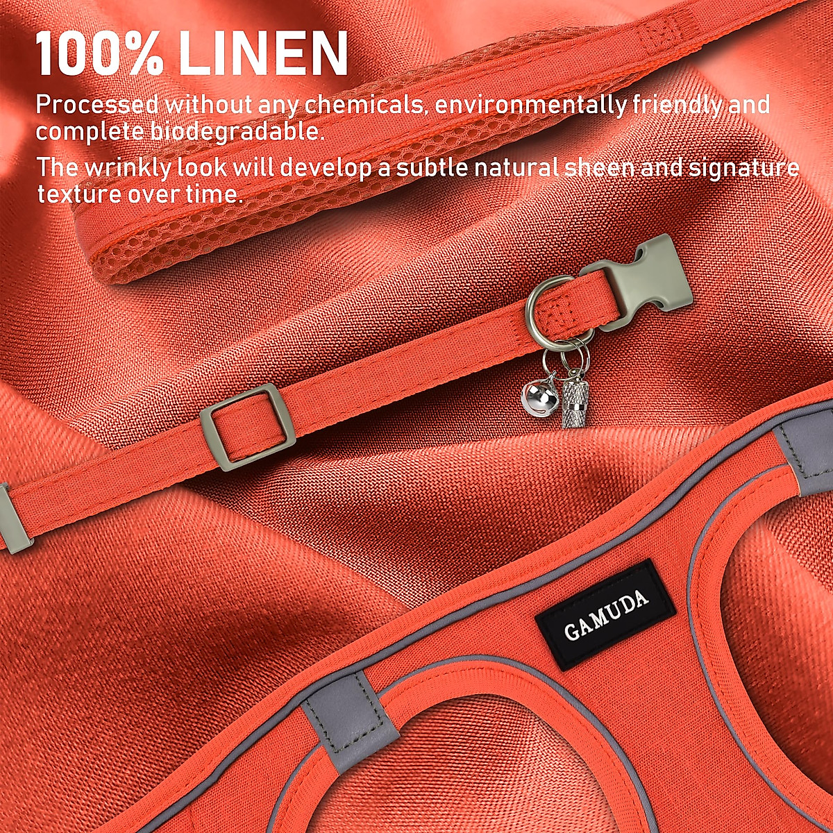 GAMUDA Small Pet Harness Collar and Leash Set, Step in No Chock No Pull Linen Fabric Soft Mesh Dog Vest Harnesses Reflective for Dogs Puppy Cats Kitten Rabbit (Orange, S)