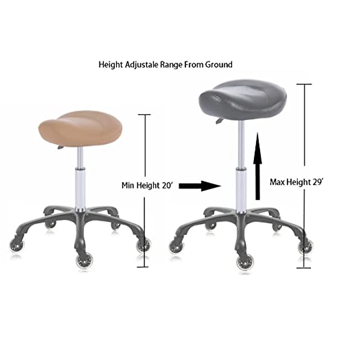 MCcursor Hydraulic Saddle Stool with Wheels Height Adjustable Stylish Ergonomic Rolling Swivel Chair for Hygienic Clinic Salon Tatoo Massage Office, in Camel