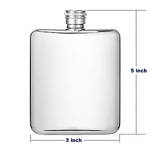 HIDORAN 6oz Shiny Hip Flask Stainless Steel Pocket Container for Drinking Thickening Hip Flasks with Funnel Curved Pocket Flask for Liquor Leak-Proof Mirror-Like Finish Silver