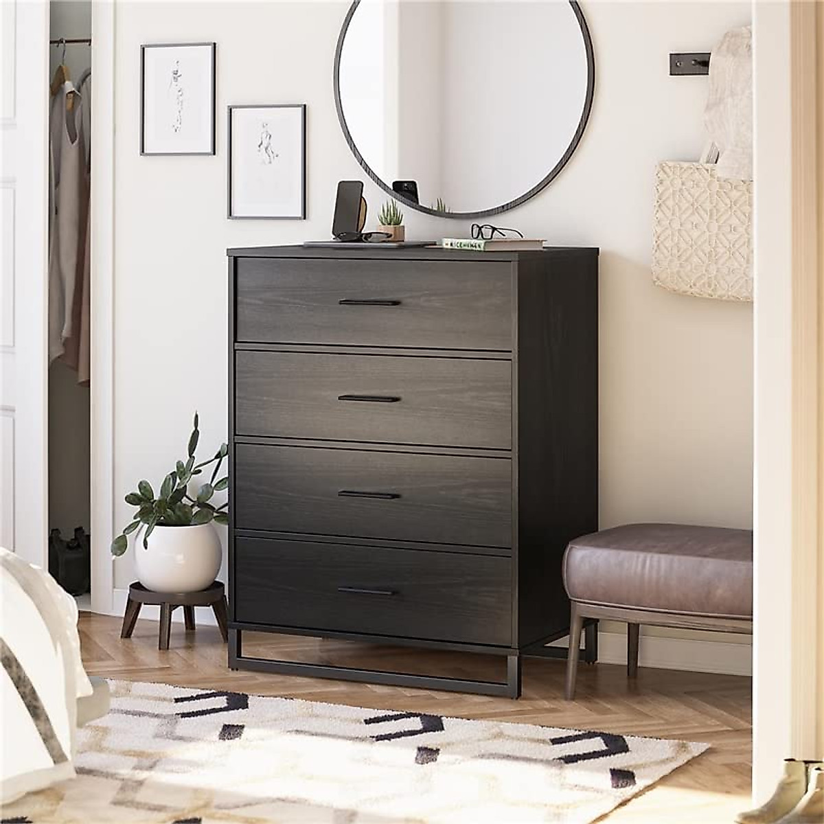 Ameriwood Home Monterey 4 Drawer Dresser in Black Oak