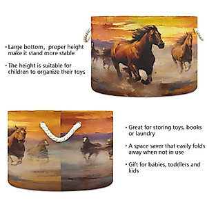 xigua Large Storage Basket Cotton Rope Basket Horse Farm Fence Pattern Baby Laundry Basket for Blankets Toys Storage Basket Laundry Hamper