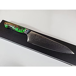 Custom VG10 Damascus chef knife Hybrid Santoku 9" White Silver cast pine cone handle, kitchen knife w/ 67 layer SS Damascus (Red silver)