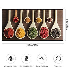 Colorful Spices Wooden Spoons Kitchen Rug Non-Slip Kitchen Mats Bath Runner Doormats Area Mat Rugs Carpet for Home Decor 39" X 20"