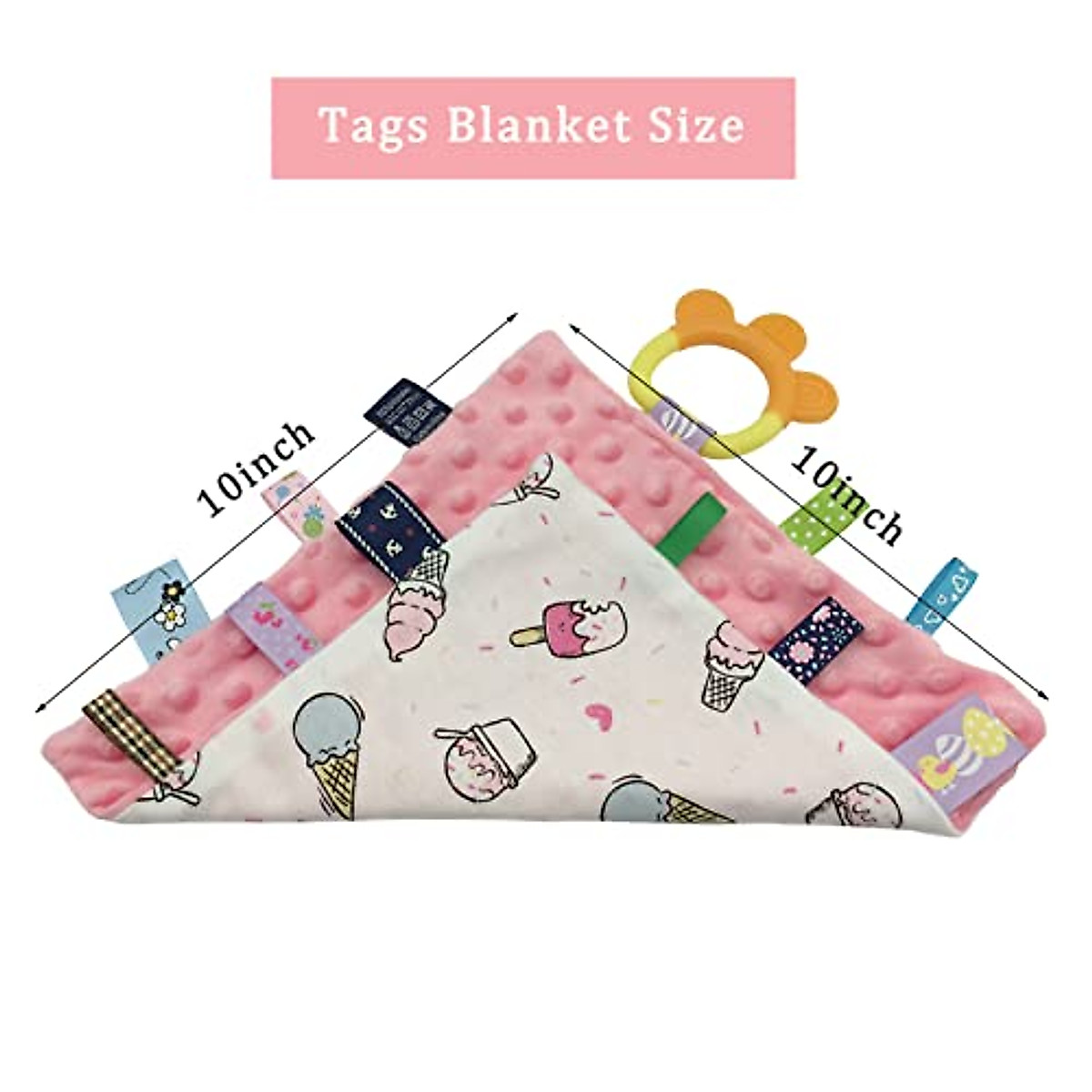 Upalupa Bunny Lovey Blanket and Minky Dot Fabric Tags Security Blanket, Pink