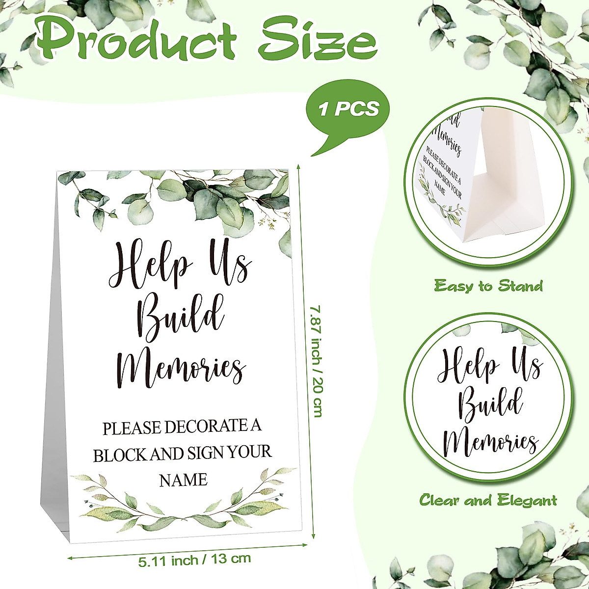 Dinifee 125 Pcs Baby Shower Decorate a Block Game Set Includes Help Us Build Memories Sign 100 DIY Blank Wooden Block 24 Paint Marker Baby Shower Prize for Wedding Baby Shower Game (Leaves)