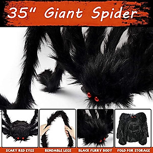 Halloween Spider Web Decoration Outside 16ft + Giant Spider 35" + Stretchy Dense Spider Silk Rope and 2 Small Spiders Triangular Huge Spider Web for Yard Outdoor