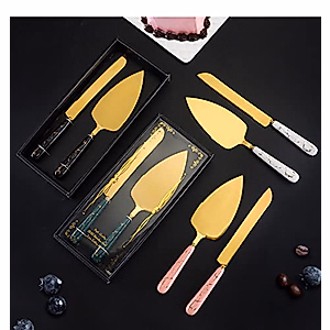 AXIAOLU Wedding Cake Knife and Server Set, Gold Cake Knife Set for Wedding, Stainless Steel Ceramic Handle Cake Pie Serving Set Gift for Anniversary Birthday Parties (White)