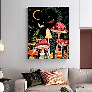 Paint by Number for Adults Beginner, DIY Painting by Numbers Kits for Adults Kids Paint Kits Canvas Gifts Arts Crafts for Home Decor Moon Mushroom Forest Butterfly 16x20 Inch