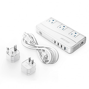 BESTEK International Travel Adapter Power Step Down 220V to 110V Voltage Converter with QC3.0 USB Charging Port Universal Travel Plug Adapter for UK/AU/US/EU/Asia, ETL Listed White