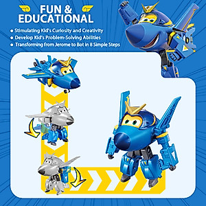 Super Wings 5" Transforming Jerome Airplane Toys, Safe and Durable Vehicle Action Figure, Plane to Robot, Transformer Toys for 3+ Years Old Boys and Girls, Preschool Kids Birthday Gift, Blue