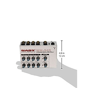 Nady MM-242 4 Stereo / 8 Mono Channel Mini Mixer with mono/stereo mode, ¼” Inputs and outputs – battery powered, or use optional AC adapter