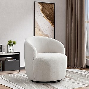 Swivel Barrel Chair, 360° Comfy Small Single Sofa Swivel Accent Chair for Small Space,Modern Boucle Round Swivel Chair Upholstered Accent ArmChair for Living Room Bedroom Nursery Hotel(Ivory)