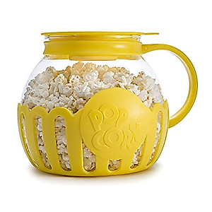 Ecolution Patented Micro-Pop Microwave Popcorn Popper with Temperature Safe Glass, 3-in-1 Lid Measures Kernels and Melts Butter, Made Without BPA, Dishwasher Safe, 3-Quart, Yellow