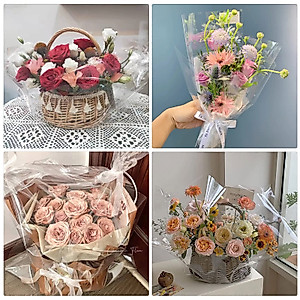 Clear Cellophane Wrap Roll 34.7” Wide x 100 Ft Long 3 Mil Thick Plastic Cellophane Wrap for Gift Baskets Heavy-duty Transparent Wrapping Paper for Flower Bouquets Large Cellophane Wrap Sheets for Arts