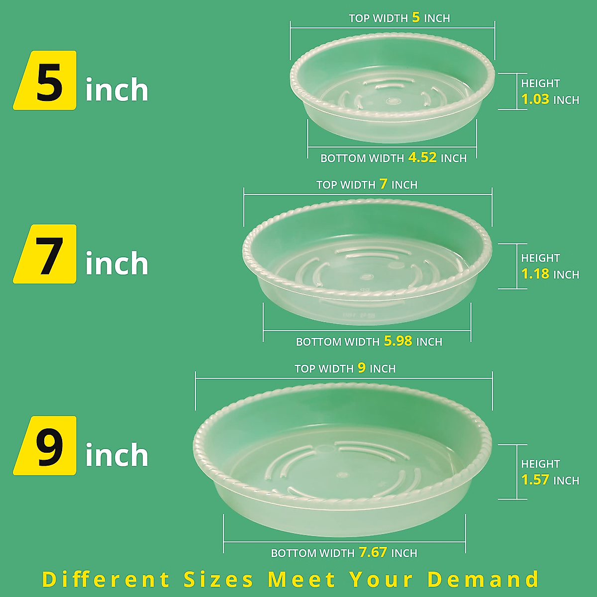 9 Pack of 5''& 7''& 9'' Clear Plant Saucer Drip Trays, Plant Tray for Pots & Plastic Plant Saucer,Made of Thicker & Stronger Plastic with Large Capacity Design （5 Inch x3+7 Inch x 3+9 Inch x 3）