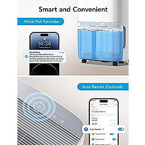 Govee Life Smart Dehumidifier for Basement 4,500 Sq.Ft, 50 to 109 Pint Auto Humidity Control Dehumidifier, Drain Hose, 2.0Gal Bucket, Energy Star Most Efficient 2023, WiFi Dehumidifiers for Large Room