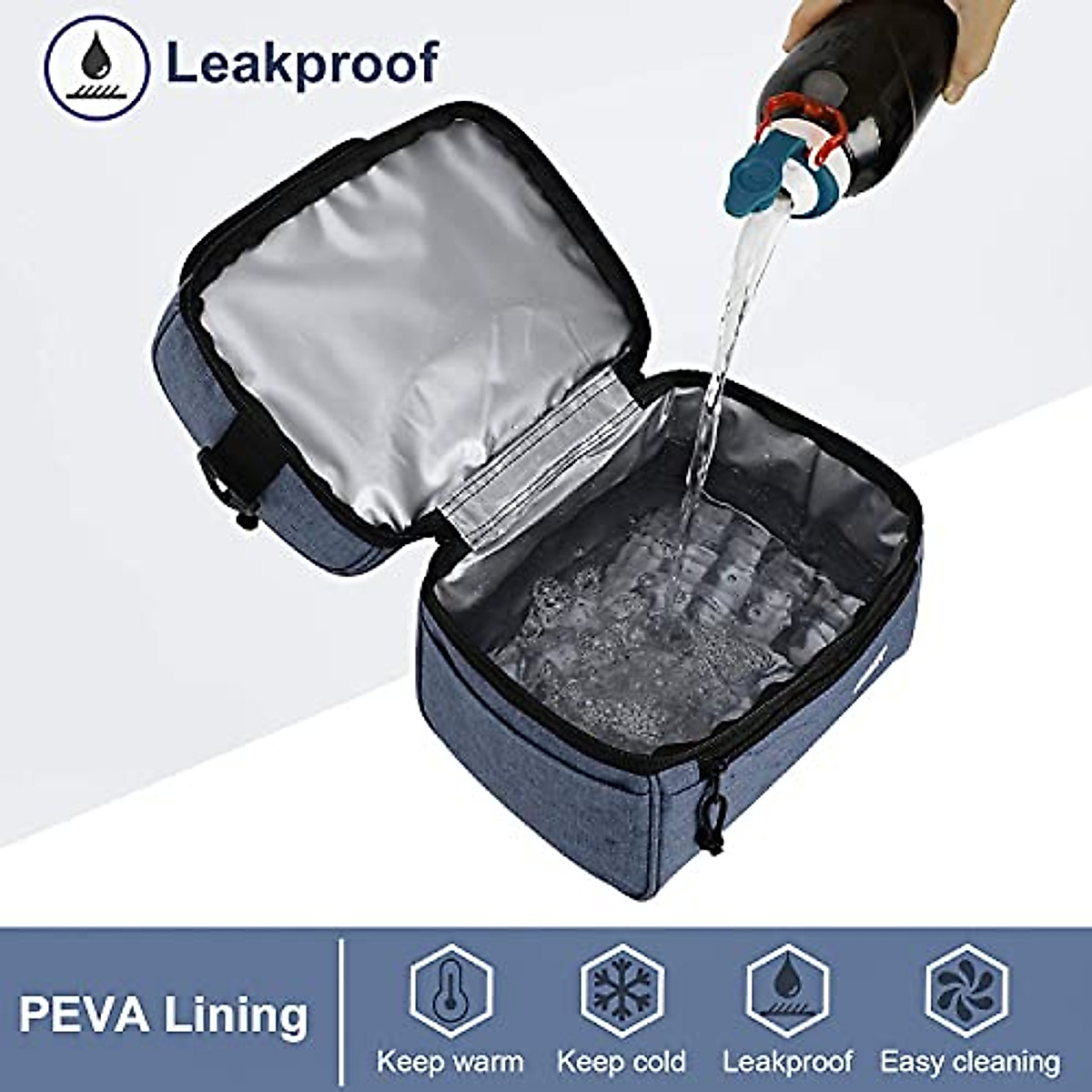 MIER 2 Compartment Lunch Bag for Men Women, Leakproof Insulated Cooler Bag for Work, School, (Bluesteel and Black)