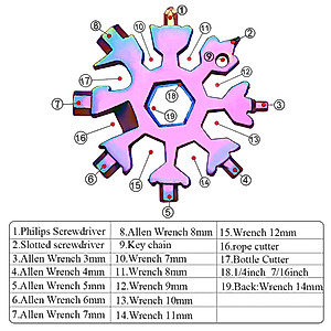 18-in-1 Snowflake Multi-Tool Screwdriver, Stainless Steel 18-1 Multitool Snow Tool (Aurora)