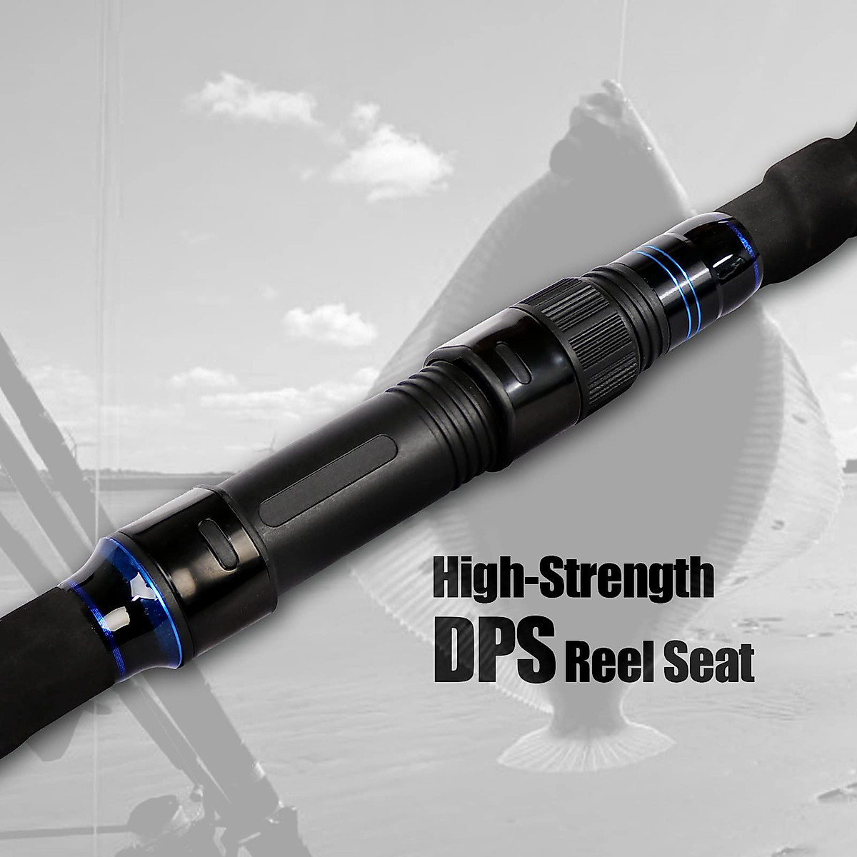 Fiblink Surf Spinning Fishing Rod 2-Piece & 3-Piece & 4-Piece Carbon Fiber Travel Fishing Rod with Noctilucent Tips (12' - 2Pcs - Blue)