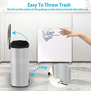 PayLessHere 13 Gallon (50L) in Home Recycling Bin Kitchen Stainless Steel Recycling Bin with Lid Removable Inner Bucket Foot Pedal Soft Close for Office Home Kitchen Garbage Can Trash Bin