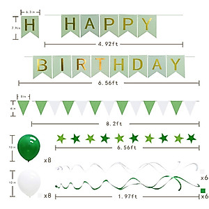 ADLKGG Happy Birthday Decorations Green for Golf Football Jungle Dinosaur Theme Birthday Party with Latex Balloons Triangular Pennants Hanging Swirls Paper Fans Star Paper Garland