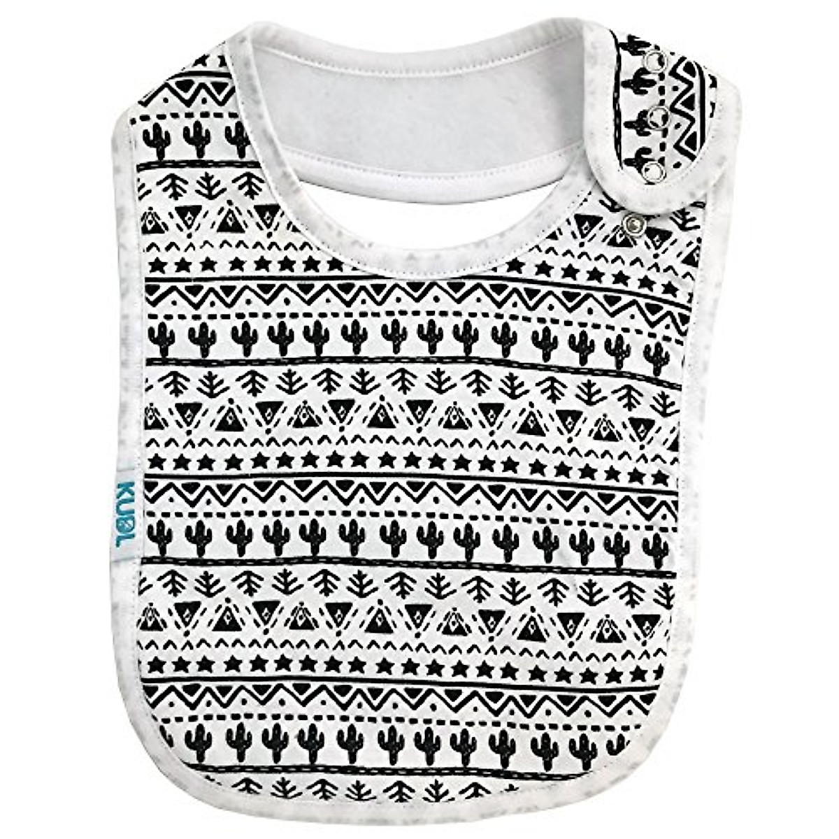 KUDL Baby Bibs Large Burpy Cloth 4 Pack Gift Set Soft Absorbent Feeding Reflux Drool Teething Bibs, Adjustable Snap Buttons, Funny Designs for Boys & Girls - Aztec Black & White