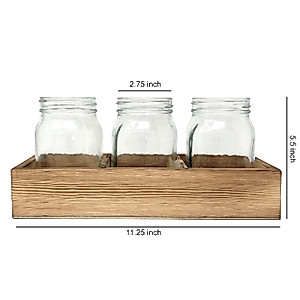 CB Accessories Mason Jar Glass Utensil Holder Flatware Caddy Silverware Organizer for Spoons, Knives and Forks with Rustic Wood Tray
