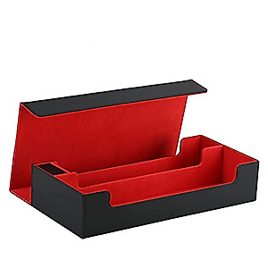 Venssu Card Deck Box, Card Deck Case, Deck Card Box, Leather Large Size Fit 550 Plus Sleeved Cards Compatible with single/double sleeved toploader MTG TCG CCG (Black＆Red)