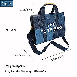 Tote Bags for Women Handbag Tote Purse with Zipper Denim Crossbody Bag Shoulder Bag for Office, Travel, School (Blue, Large)