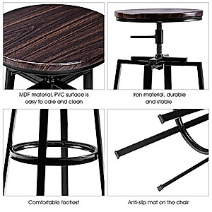 COSTWAY Counter Height Bar Stools, Set of 2, Swivel Adjustable, Round Top Pub Bistro Kitchen Dining Side Chair Metal Barstools with Footrest