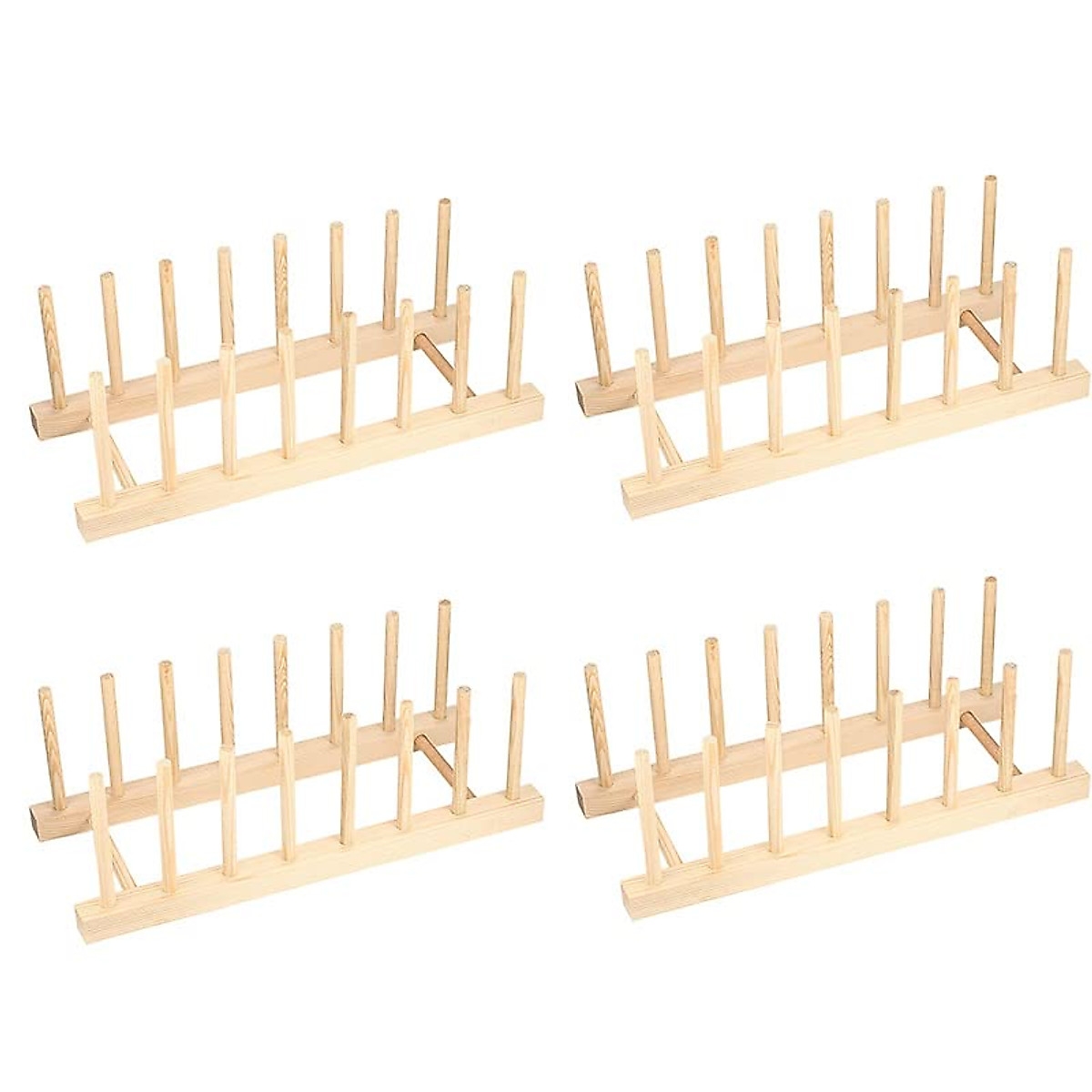 MUNTICO Bamboo Wood Dish Rack for Kitchen Cabinet, Dishes, Books, Wine Glass, Chopping Board Holder, Dish Drainer for Kitchen, Counter (Pack of 4)