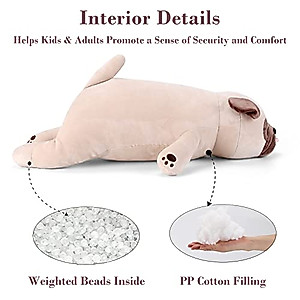 meowtastic Cute Weighted Stuffed Animals - 20" 2.0 lbs Weighted Pug Stuffed Animal Bulldog Plush Pillow, Big Weighted Stuffed Dog Plush Toys Gifts for Kids & Adults (20" 2.0 lbs, Beige Pug)