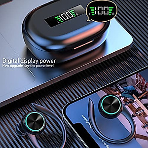 Lovskoo Wireless Earbuds, Over-Ear Bluetooth Earbuds 5.3 Headphones with Earhooks, Wireless Earphones with 50Hrs Playback HD Stereo Audio LED Display for Sports, in Ear Bluetooth Cool Stuff (Black)